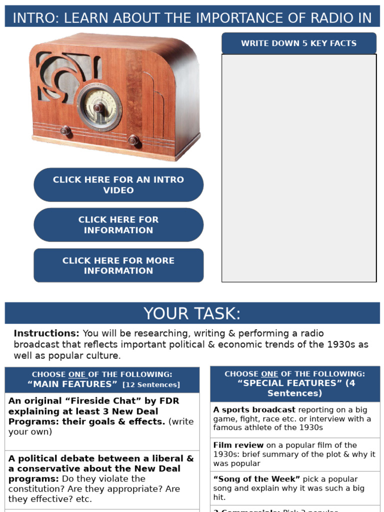 Depression Era Radio Broadcast Choice Board | PDF