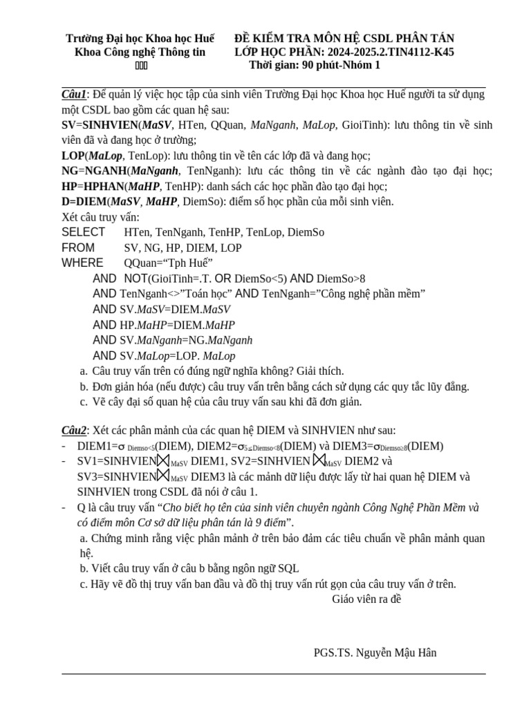 Đề Kiem tra 2025-K45-Gr1 | PDF