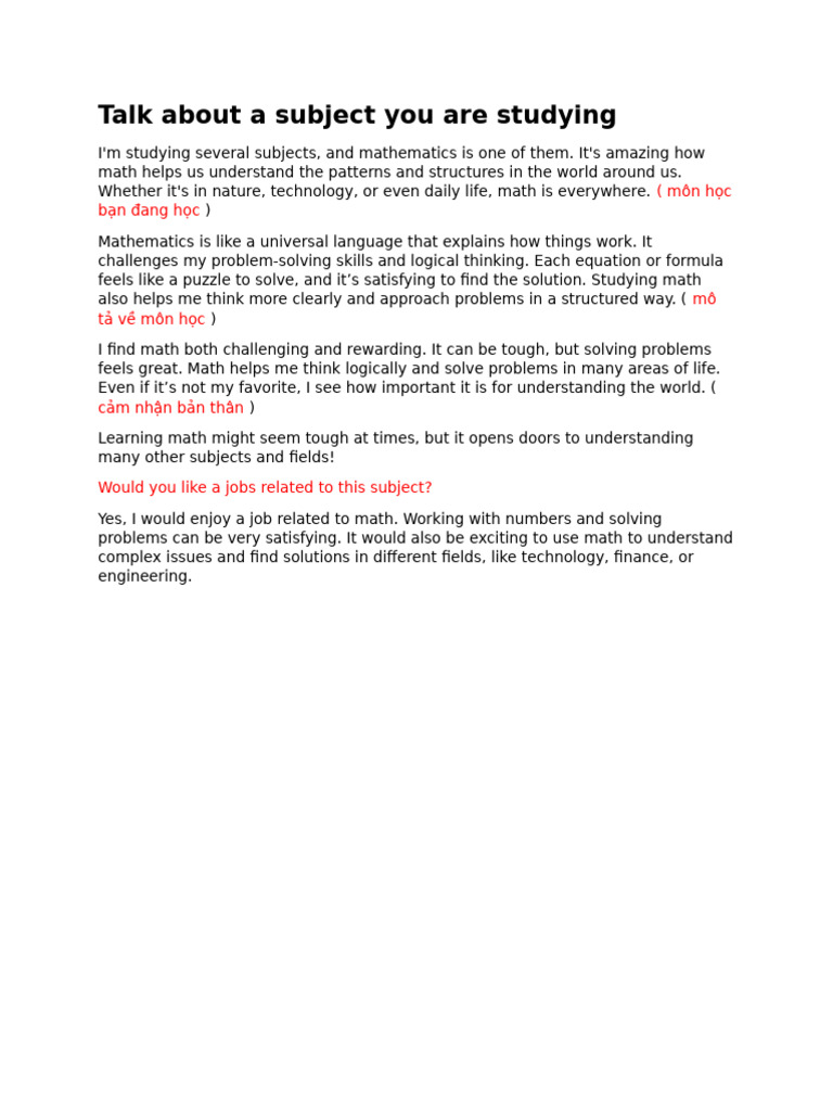 Talk about a subject you are studying | PDF