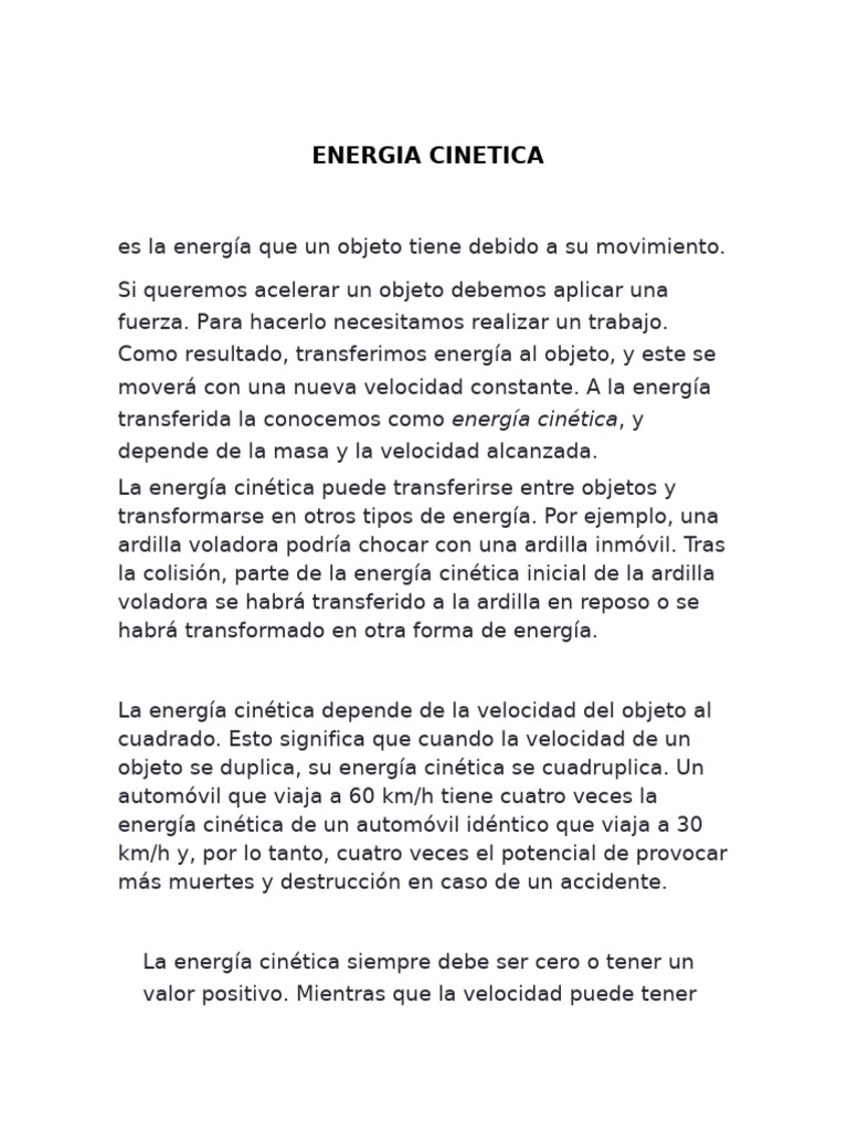 Energia Cinetica | PDF | Fuerza | Energía potencial