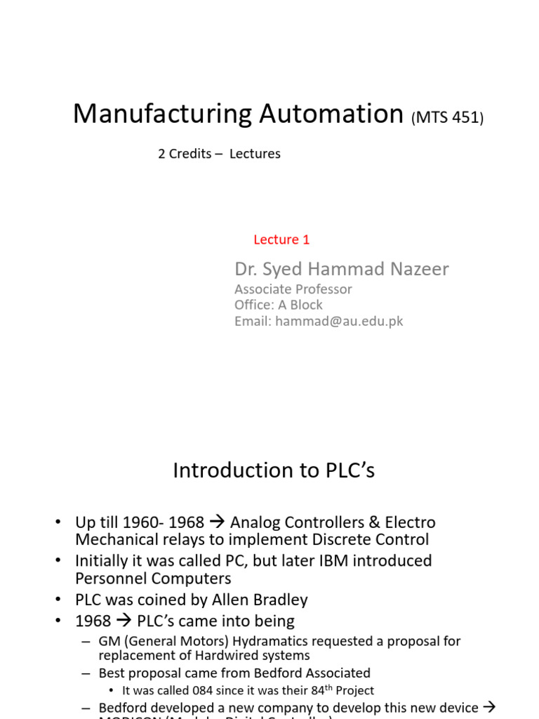 Manufacturing Automation Lecture 2 | PDF | Programmable Logic ...