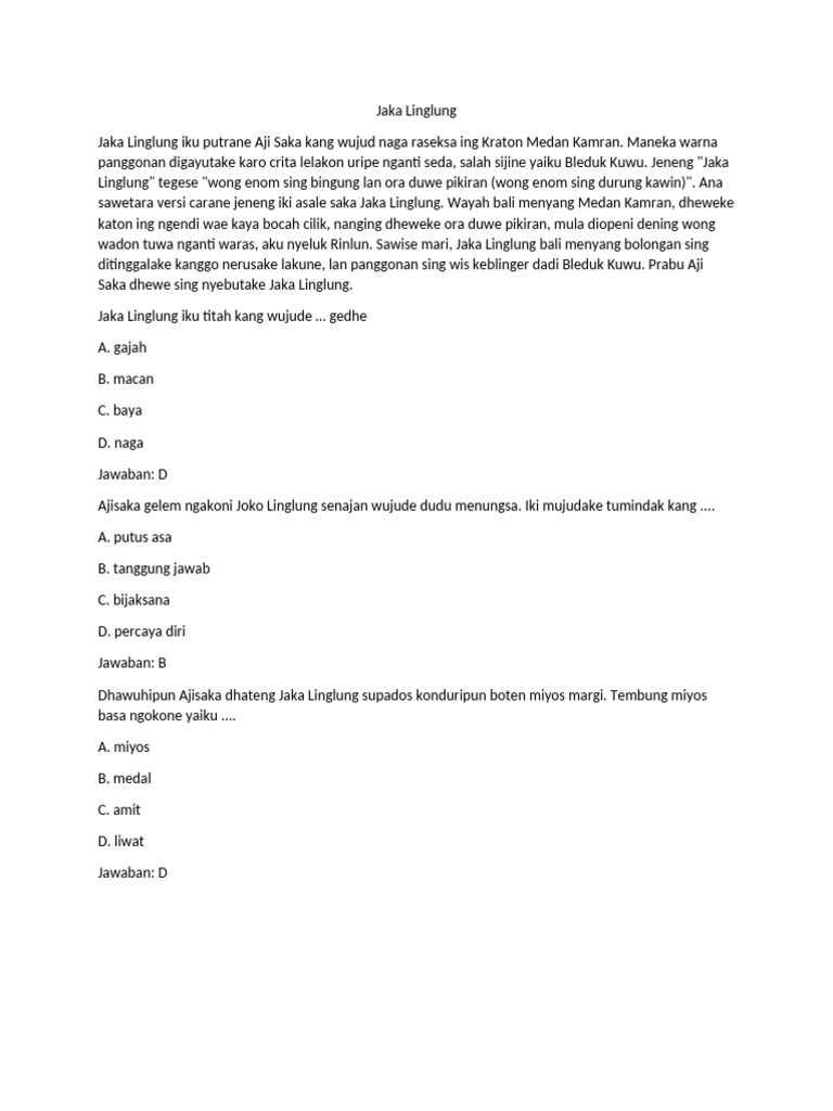 Soal Cerkak - Jaka Linglung | PDF