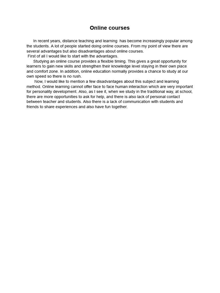 Online Courses: Pros and Cons | PDF