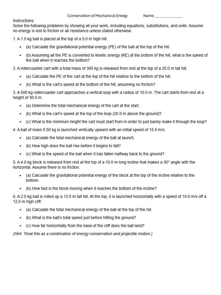 Conservation of Mechanical Energy | PDF
