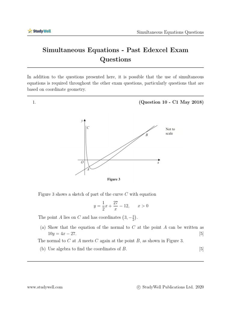 Edexcel Simultaneous Equations Exam Questions | PDF | Equations ...