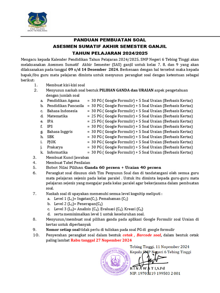 PANDUAN PEMBUATAN SOAL SUMATIF AKHIR SEMESTER | PDF