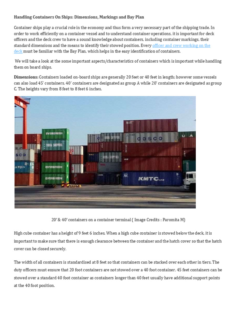 Handling Containers On Ships | PDF | Foot (Unit) | Shipping