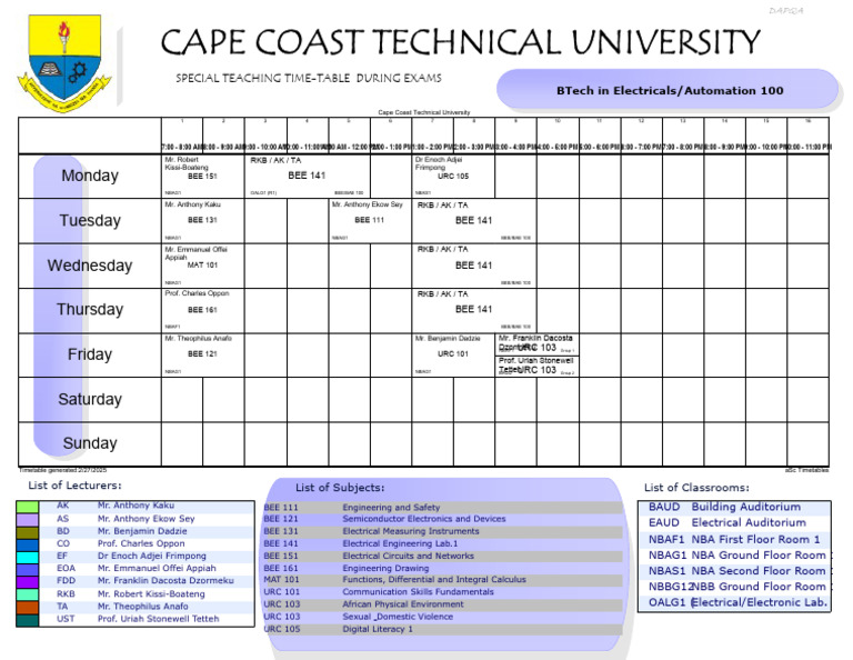 Cape Coast Technical University Exam Timetable | PDF | Engineering ...