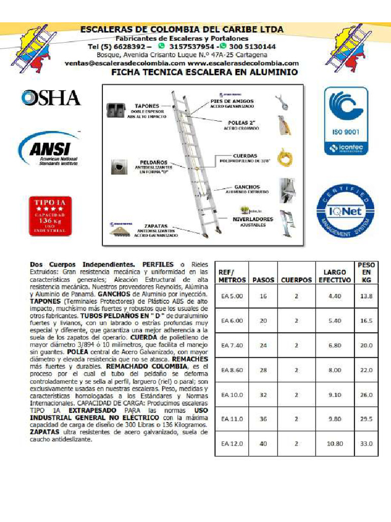 Ficha Tecnica Escaleras Ea. 5.00 Ref.82744 | PDF