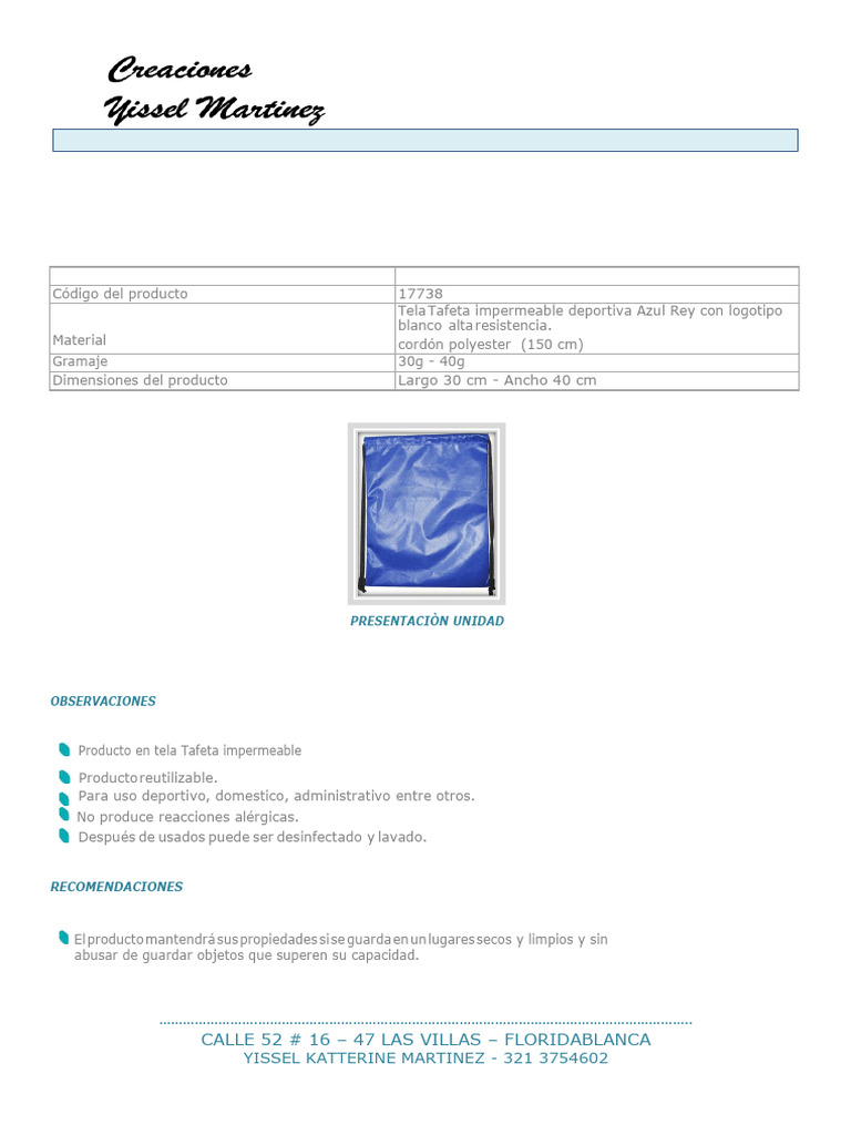 Tula Azul Reutilizable y Resistente | PDF