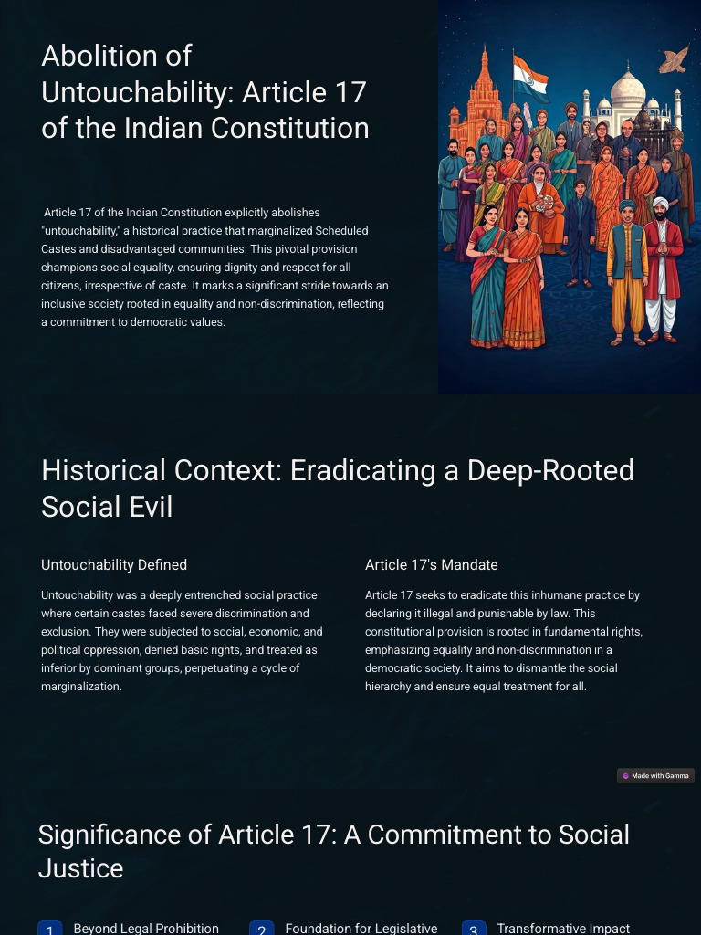 Abolition of Untouchability Article 17 of The Indian Constitution | PDF ...