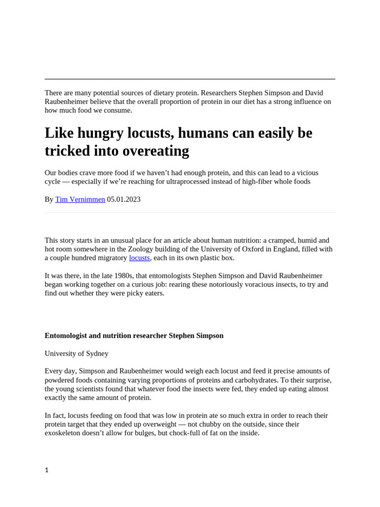 Like Hungry Locusts, Humans Can Easily Be Tricked Into Overeating | PDF ...