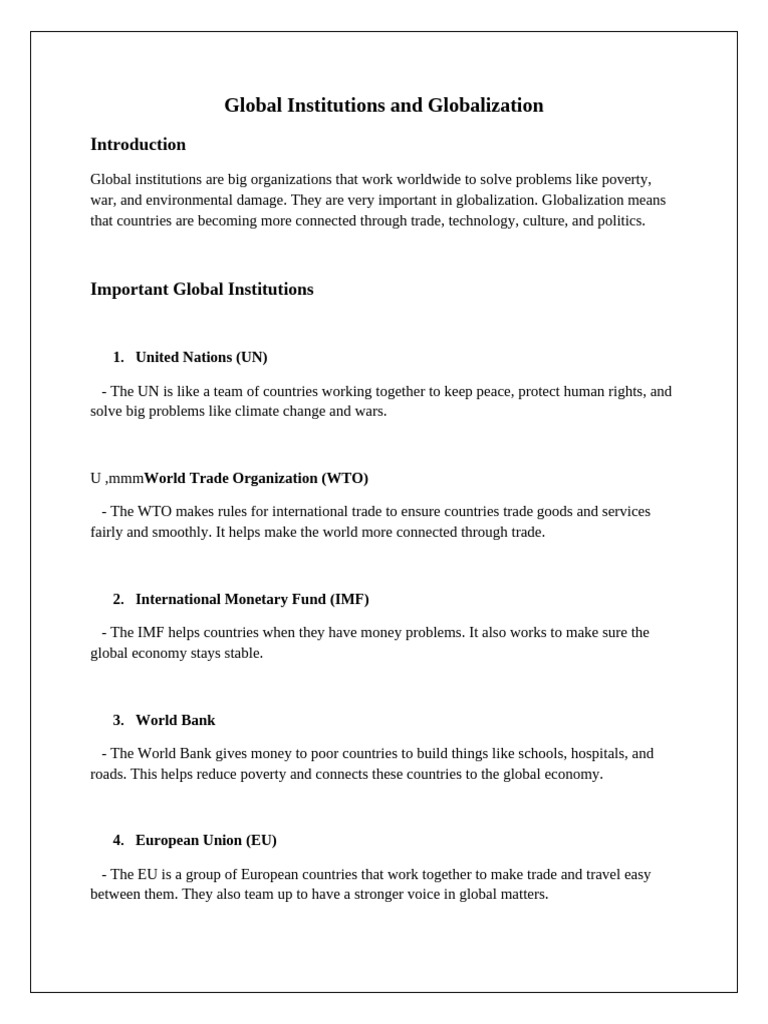 Global Institutions and Globalization | PDF | Globalization | World ...