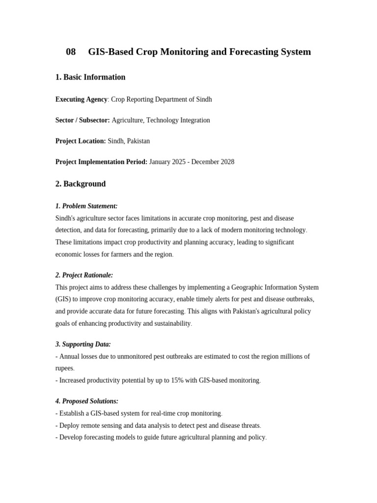 GIS Crop Monitoring Project Proposal | PDF | Geographic Information System | Forecasting