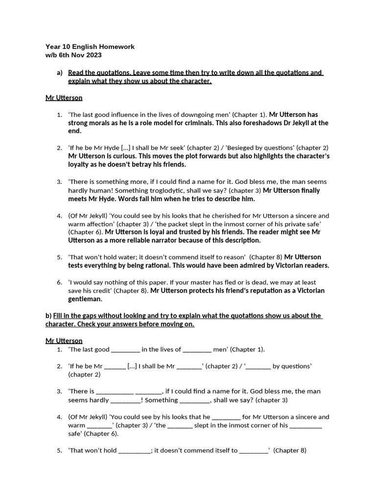 Analyzing Mr. Utterson's Character in Jekyll | PDF | Strange Case Of Dr ...