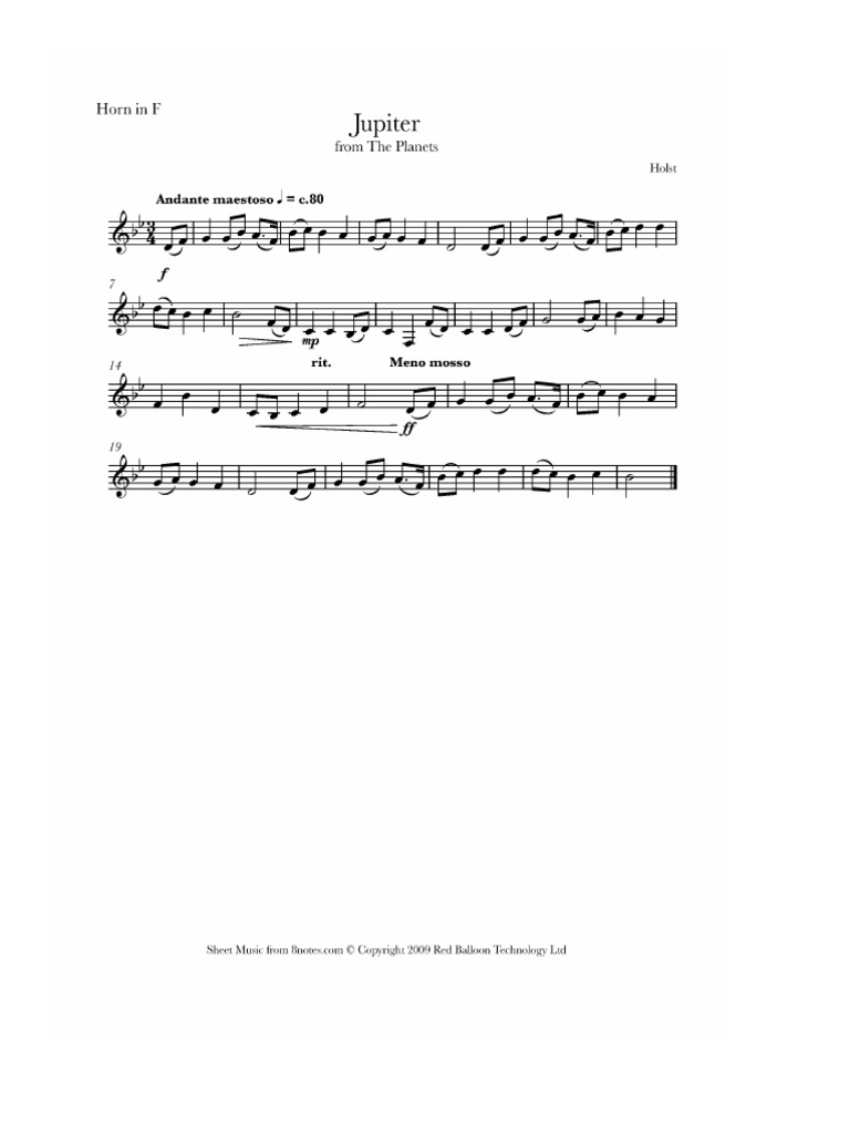 Jupiter - Horn Sheet Music | PDF