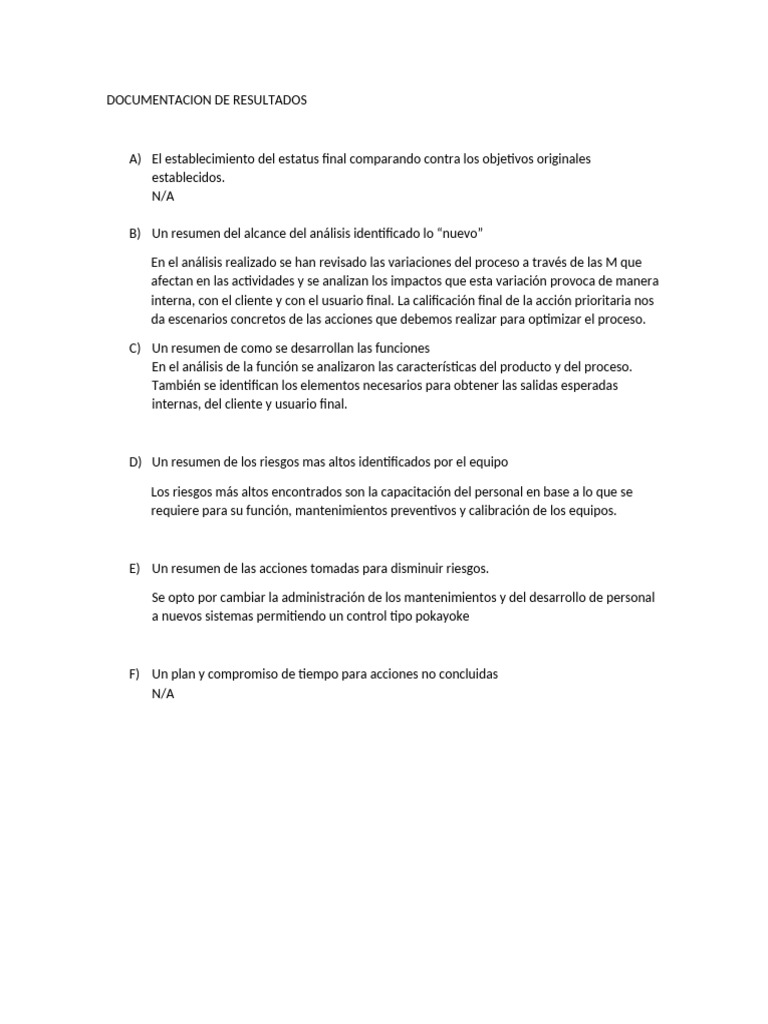 Documentacion de Resultados Amef Aiag Vda | PDF