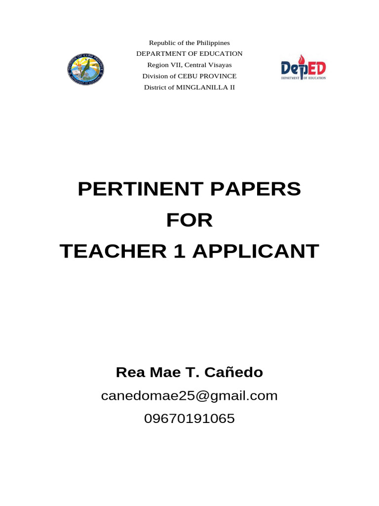 Teacher 1 Application Documents - Cebu | PDF