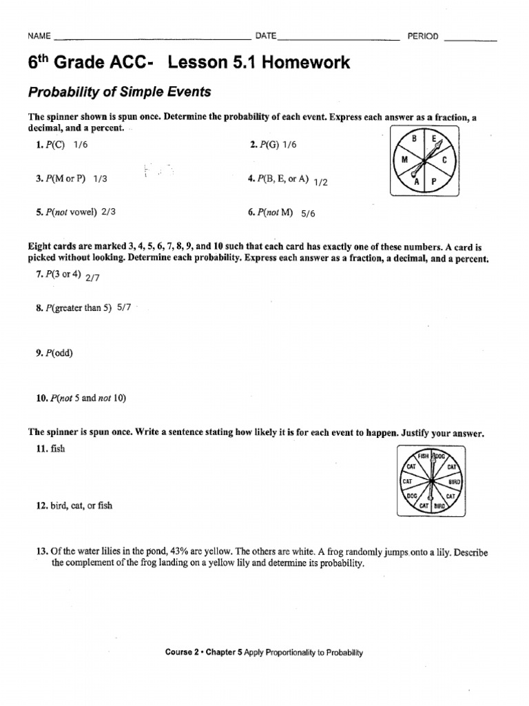 Probability of simple events - 6th Grade advanced science | PDF | Odds ...