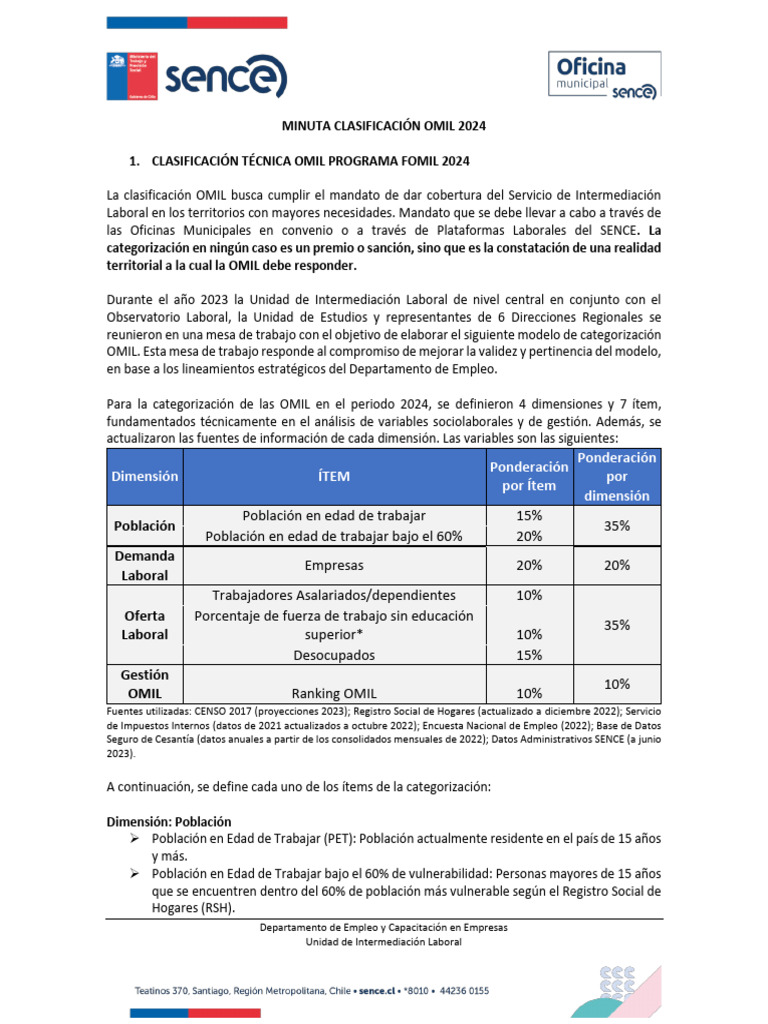 Clasificación OMIL 2024: Criterios y Dimensiones | PDF | Salario ...