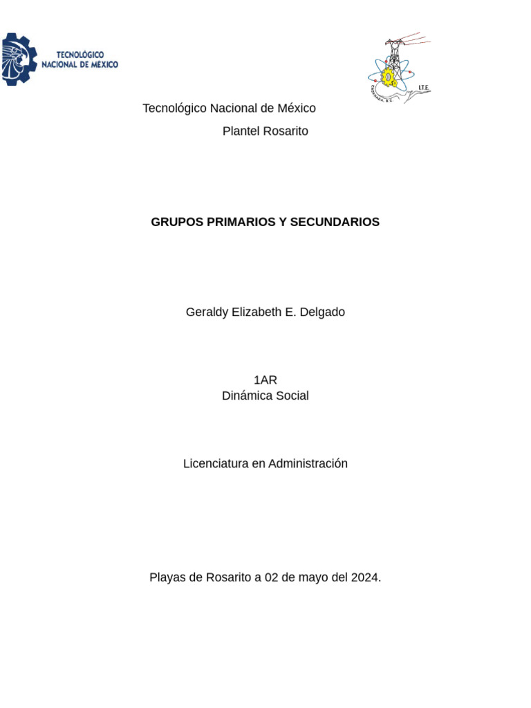 Grupos Principales y Secundarios - Geraldy Elizabeth | PDF