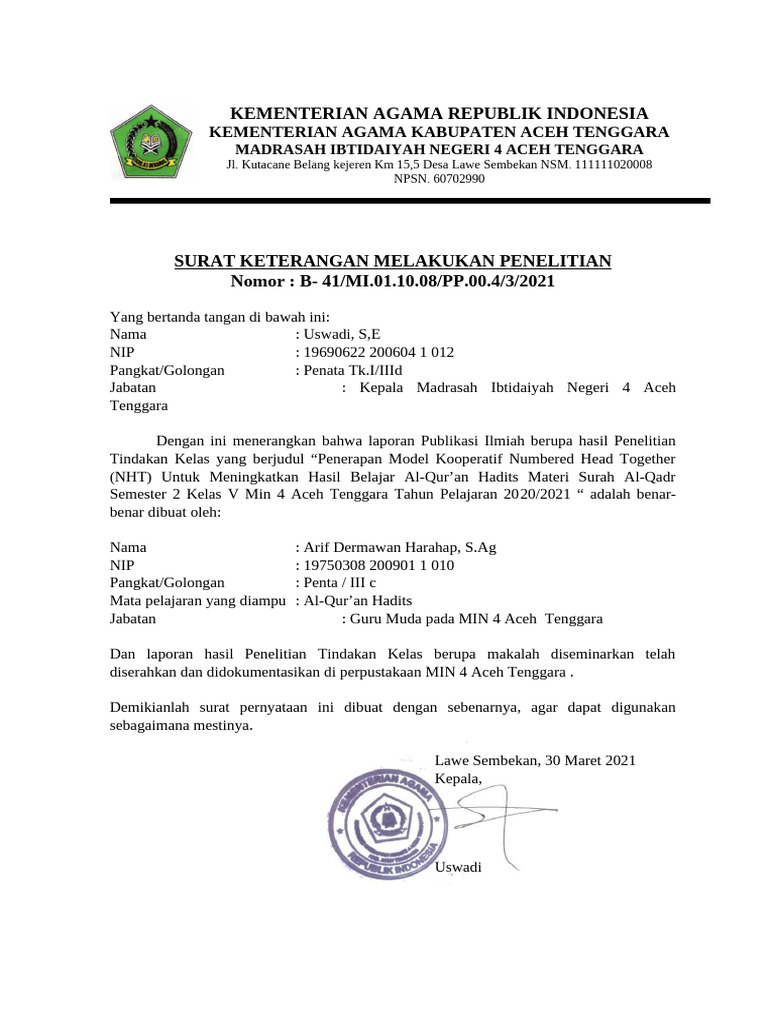 3. SURAT KETERANGAN KAMAD ok | PDF