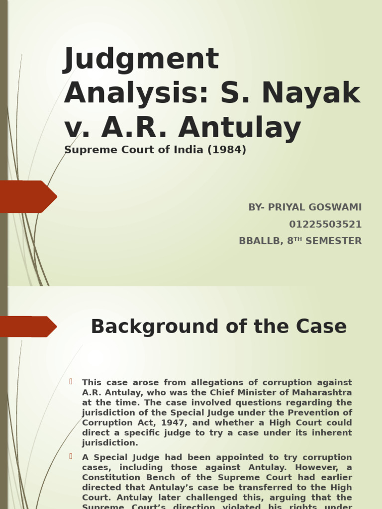 Law Students' Guide: Antulay Case | PDF | Supreme Court Of The United ...