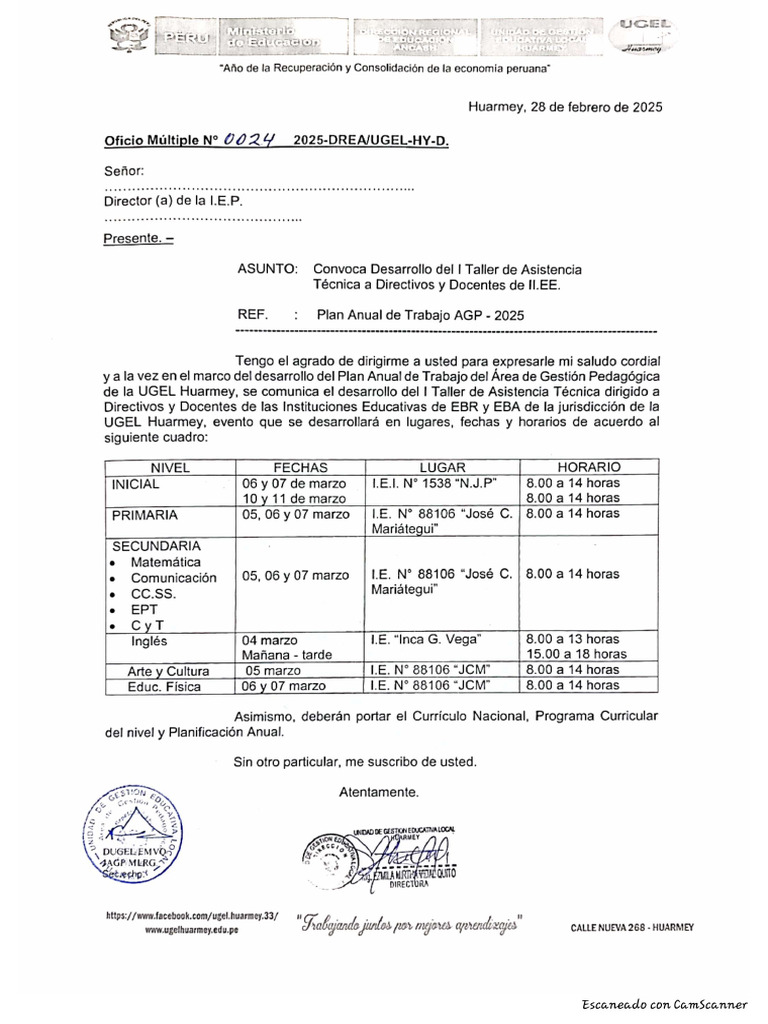 Oficio Multiple 024 2025 - Ugel Huarmey - Convocatoria Atedd | PDF