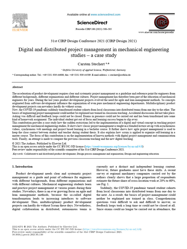 Digital and Distributed Project Management in Mechanical Engineering ...