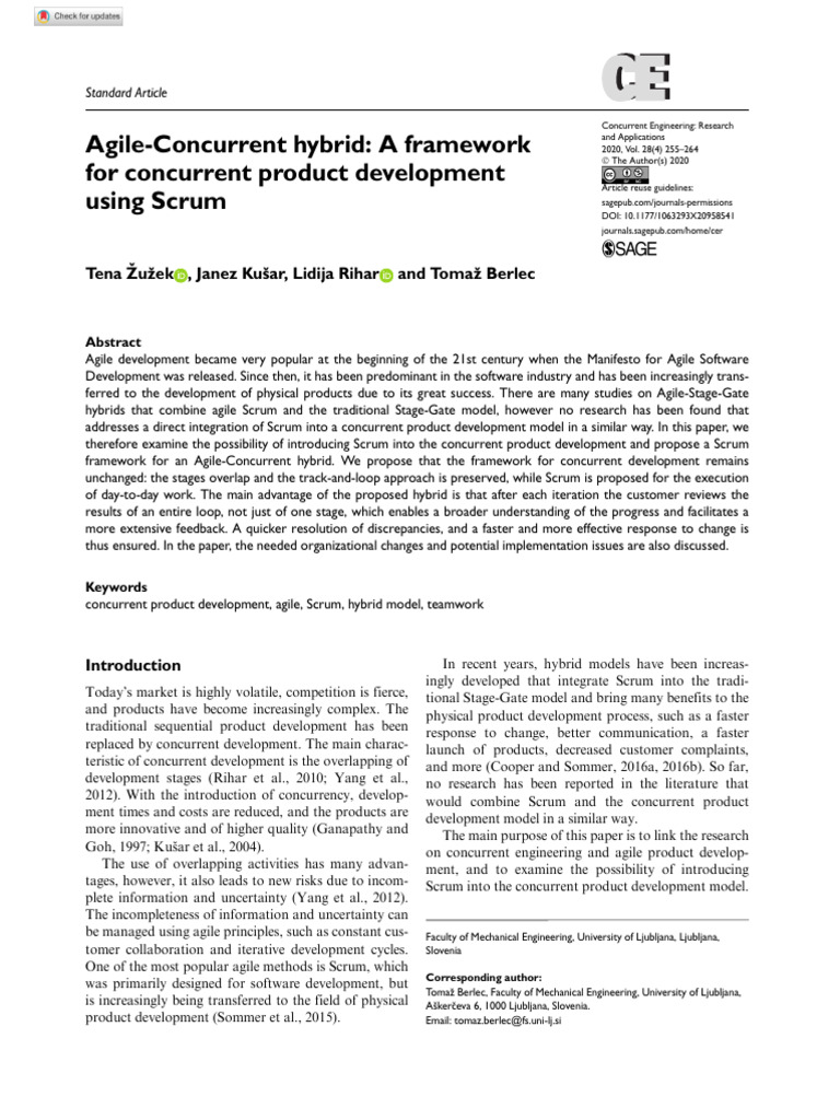 Agile Concurrent Hybrid A Framework For Concurrent Product Development Using Scrum Pdf Scrum