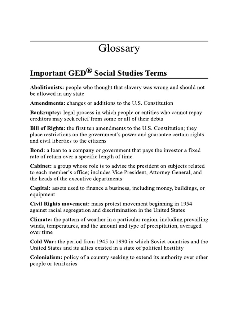 Pre GED Social Studies Glossary | PDF
