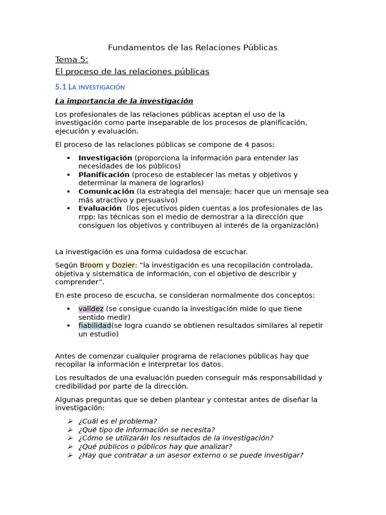 Fundamento de Las RRPP Tema 5 | PDF | Planificación | Datos