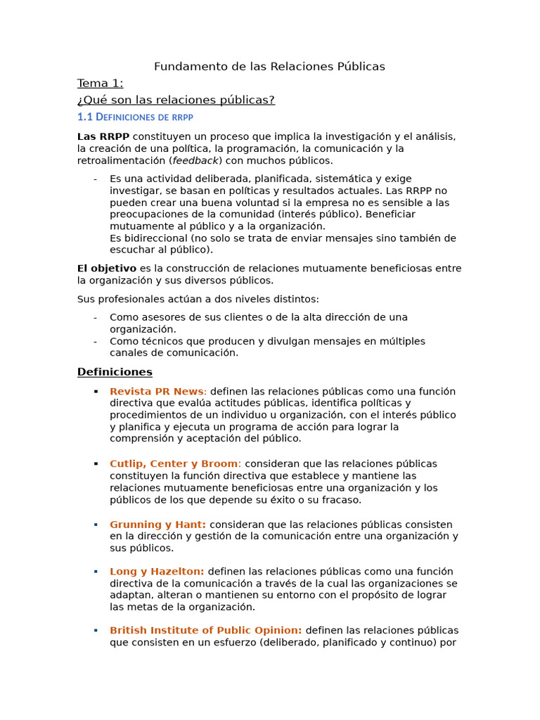 Fundamentos de Las RRPP Tema 1 | PDF | Publicidad | Relaciones públicas