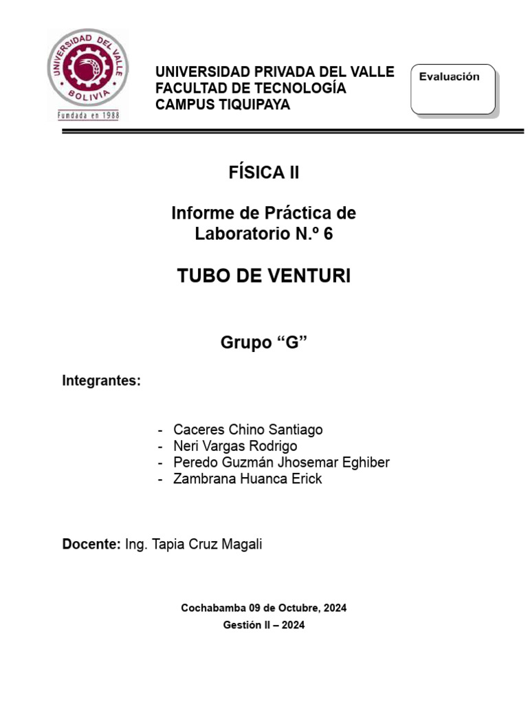 Informe: Práctica Tubo de Venturi | PDF | Ecuaciones | Medición