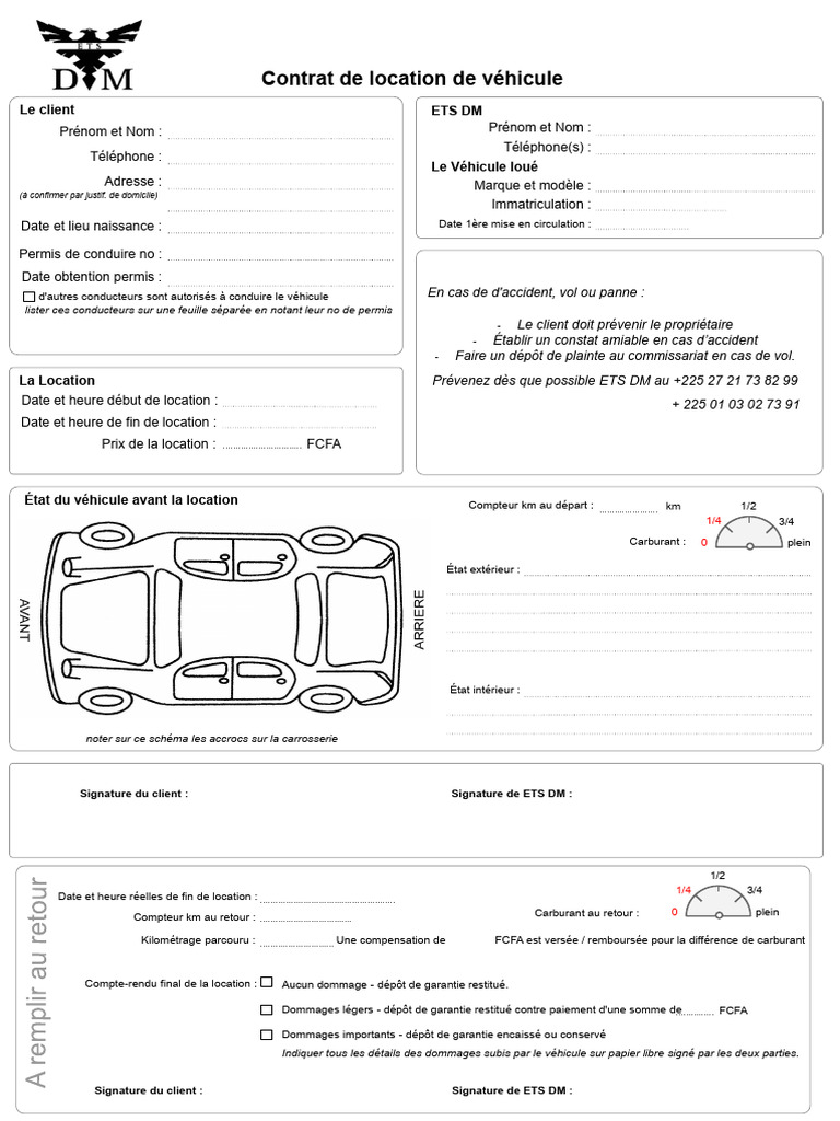 Contrat de Location de Véhicule Standard | PDF | Véhicules | Transport