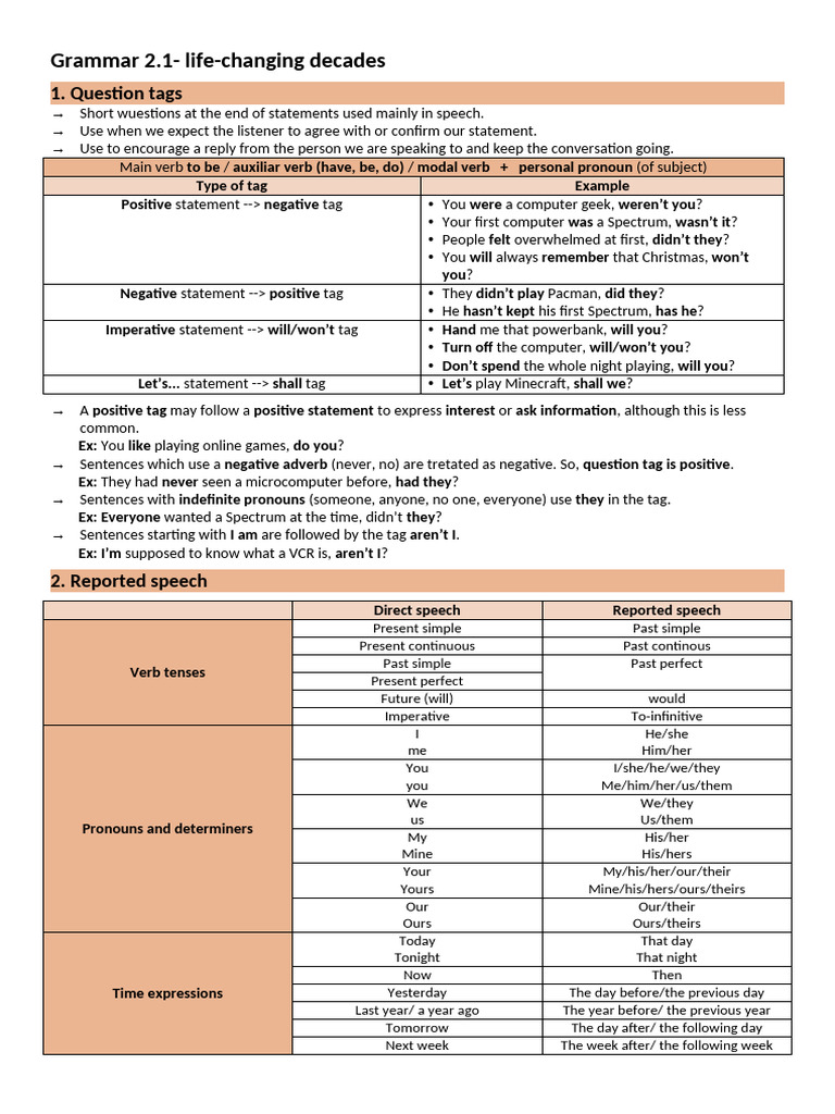 4 - Question Tags - Reported Speech - Conditionals | PDF | Verb | Semantic Units