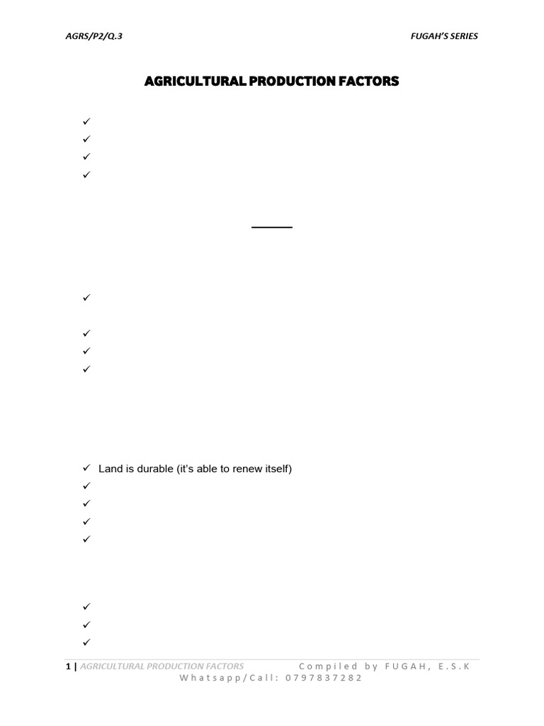 Agricultural Production Factors Handout | PDF | Employment | Labour Law