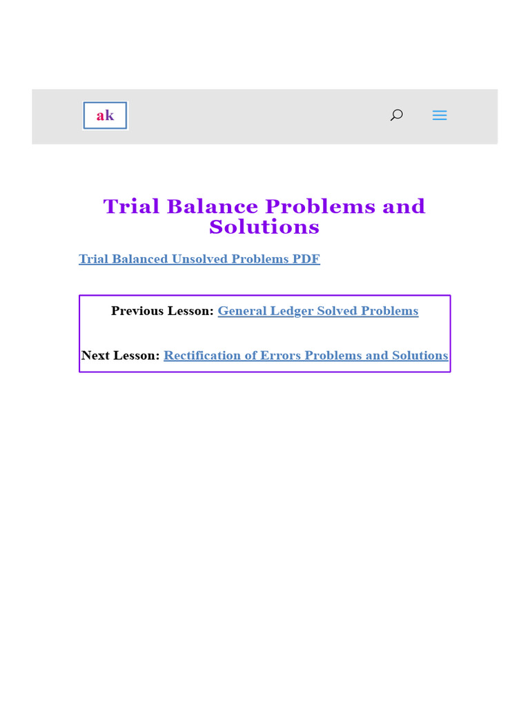 Trial Balance Problems and Solutions - Accountancy Knowledge | PDF ...
