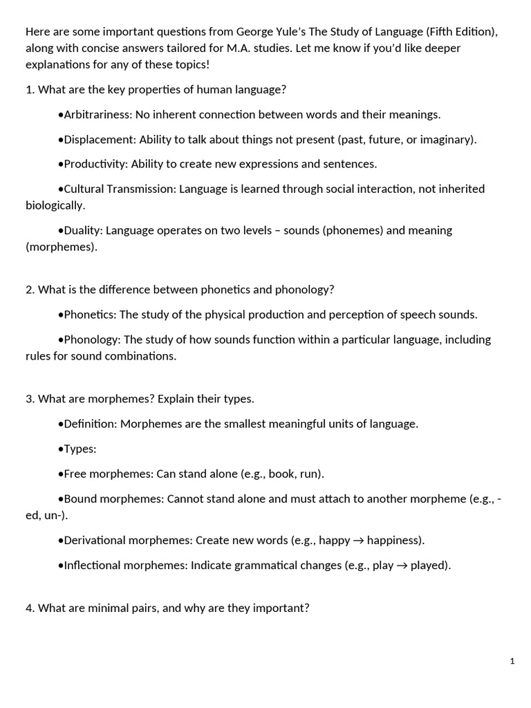 Here are some important questions from George Yule | PDF | Word | Speech