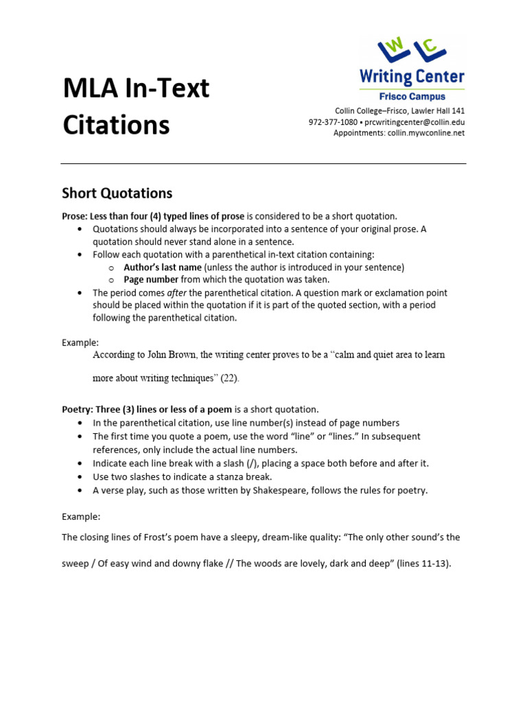 CURRENT-MLA In-Text Citation - PDF Short Quotation | PDF | Citation ...