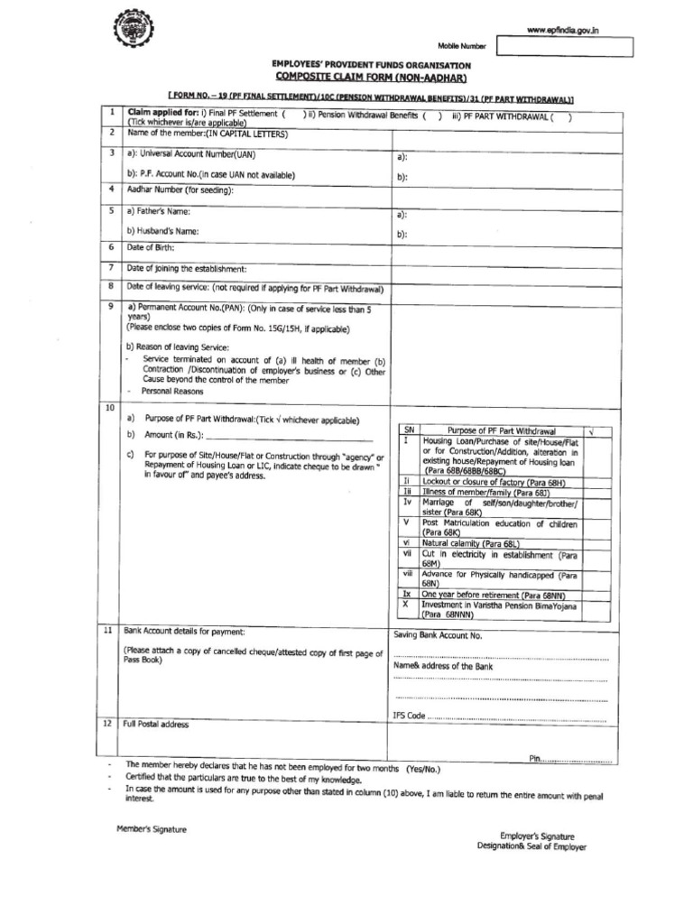 Composite - Claim - Forms (Non Aadhaar) Oberoi | PDF