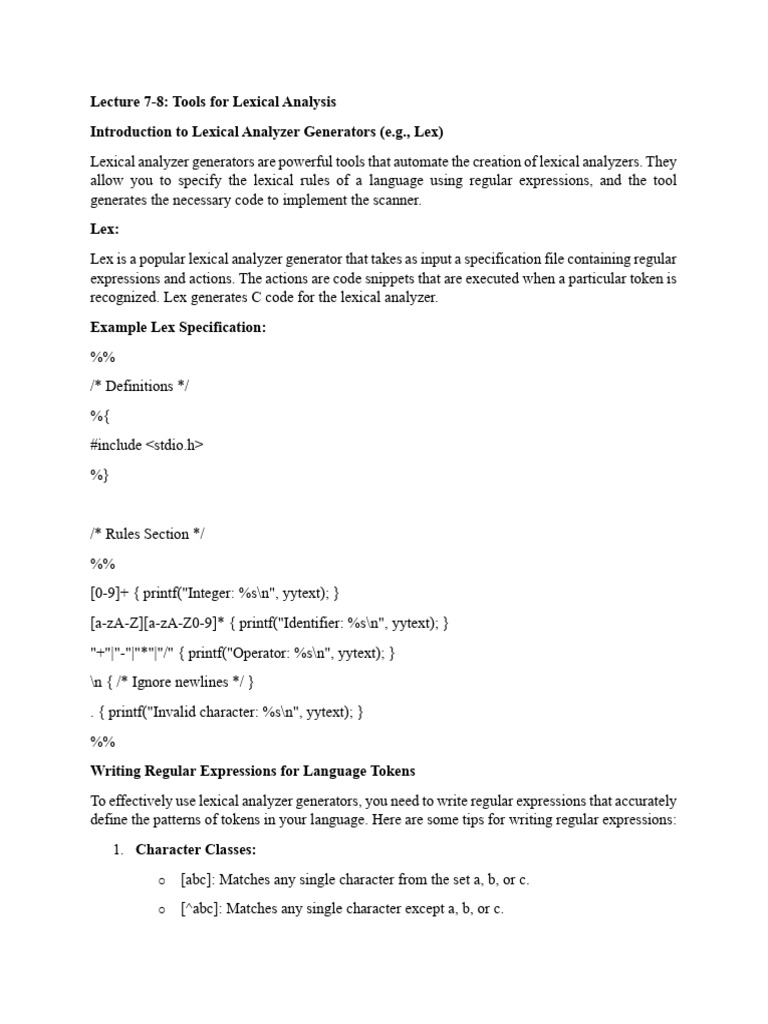 Lexical Analysis Tools Overview | PDF