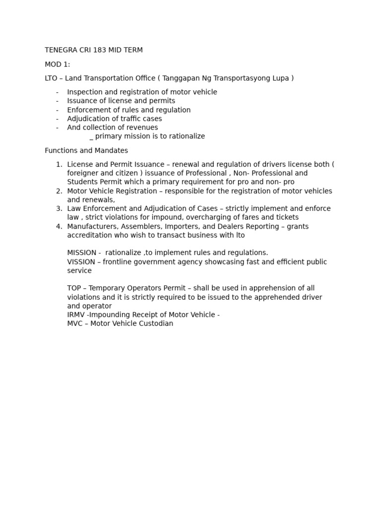 Tenegra Land Transportation Overview | PDF