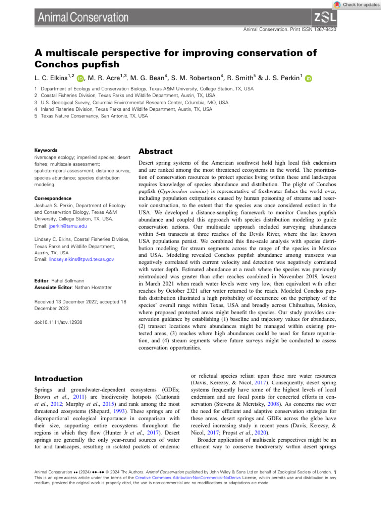 Animal Conservation - 2024 - Elkins - A Multiscale Perspective For ...