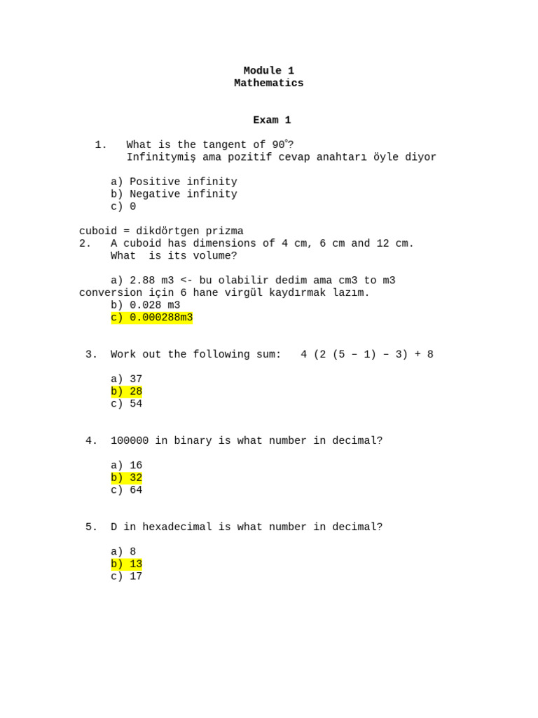 EASA Part 66 Module 1 Mathematics Exam | PDF