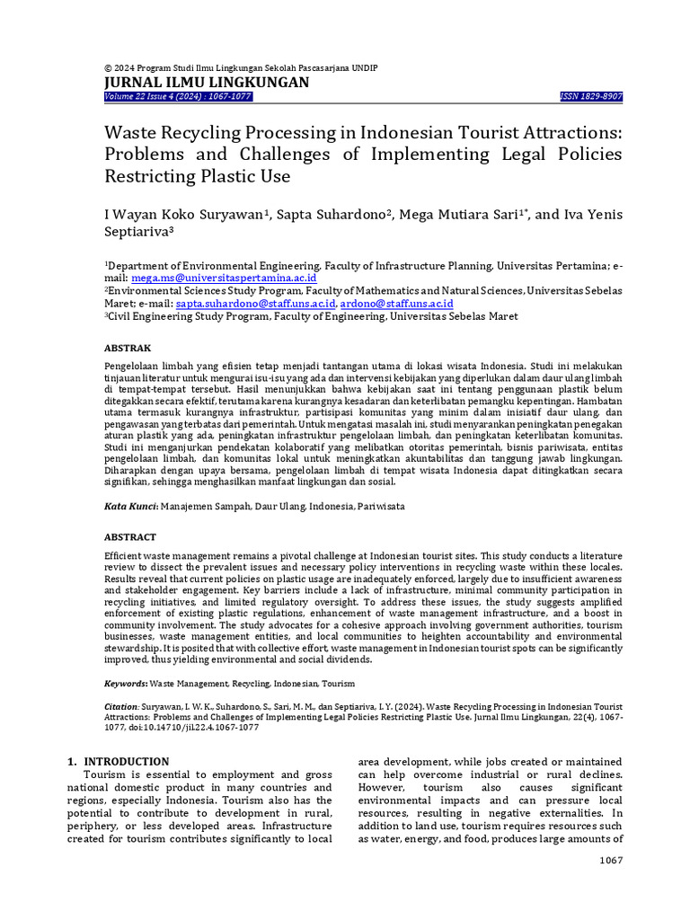 Waste Recycling Challenges in Indonesian Tourism | PDF | Waste ...