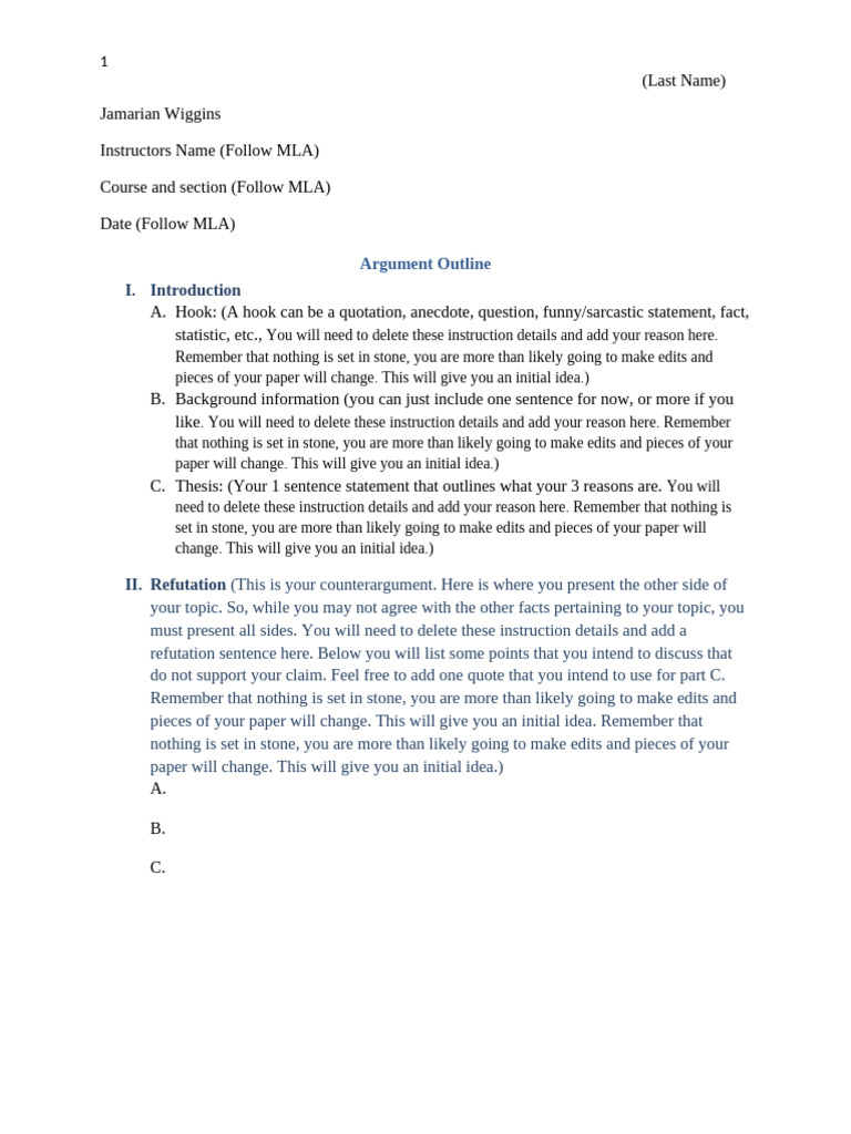 WP3 Argument Outline Template - Updated SP 2024 | PDF