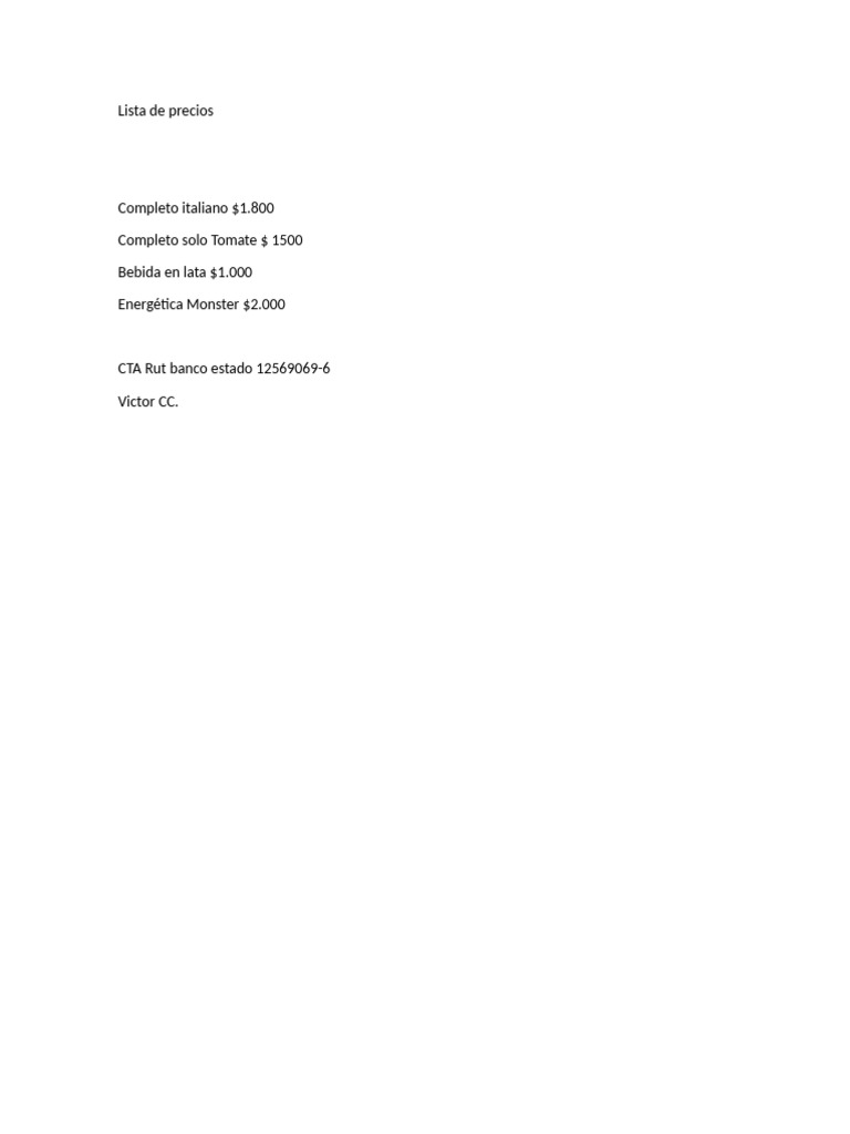 Lista de Precios Parido de Copiapo | PDF