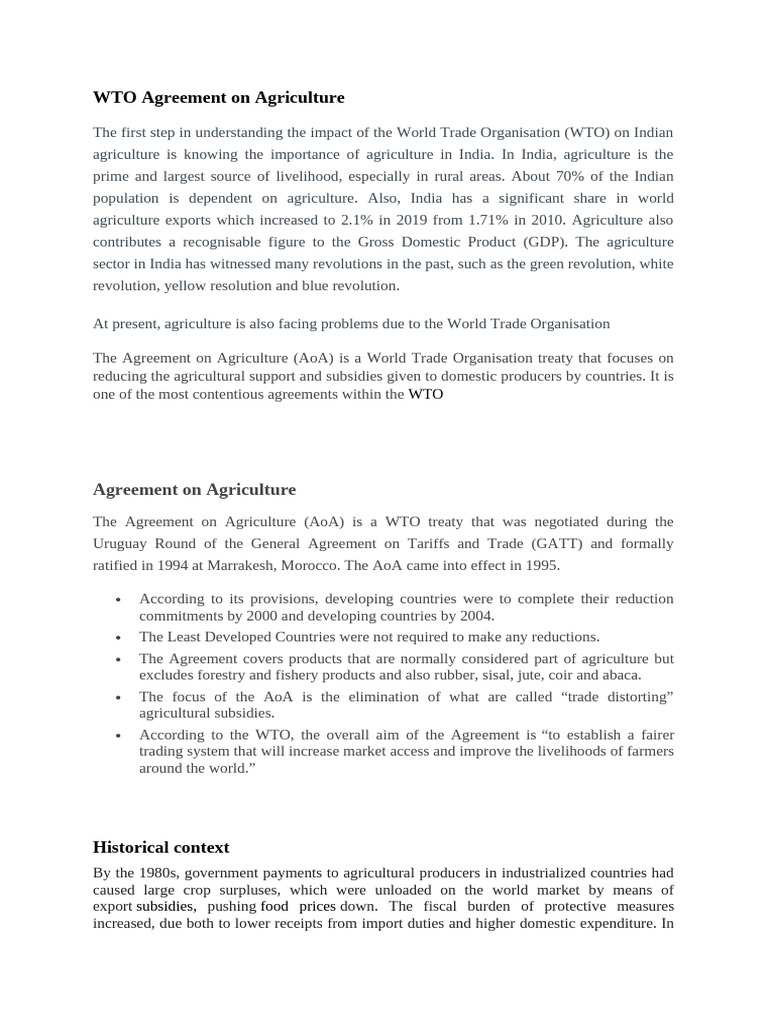 Impact of WTO on Indian Agriculture | PDF | World Trade Organization ...