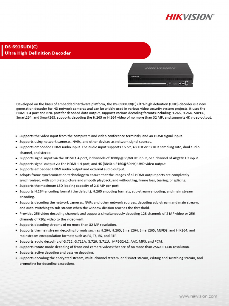 DS-6916UDIC Datasheet 20241203 | PDF | Hdmi | Codec